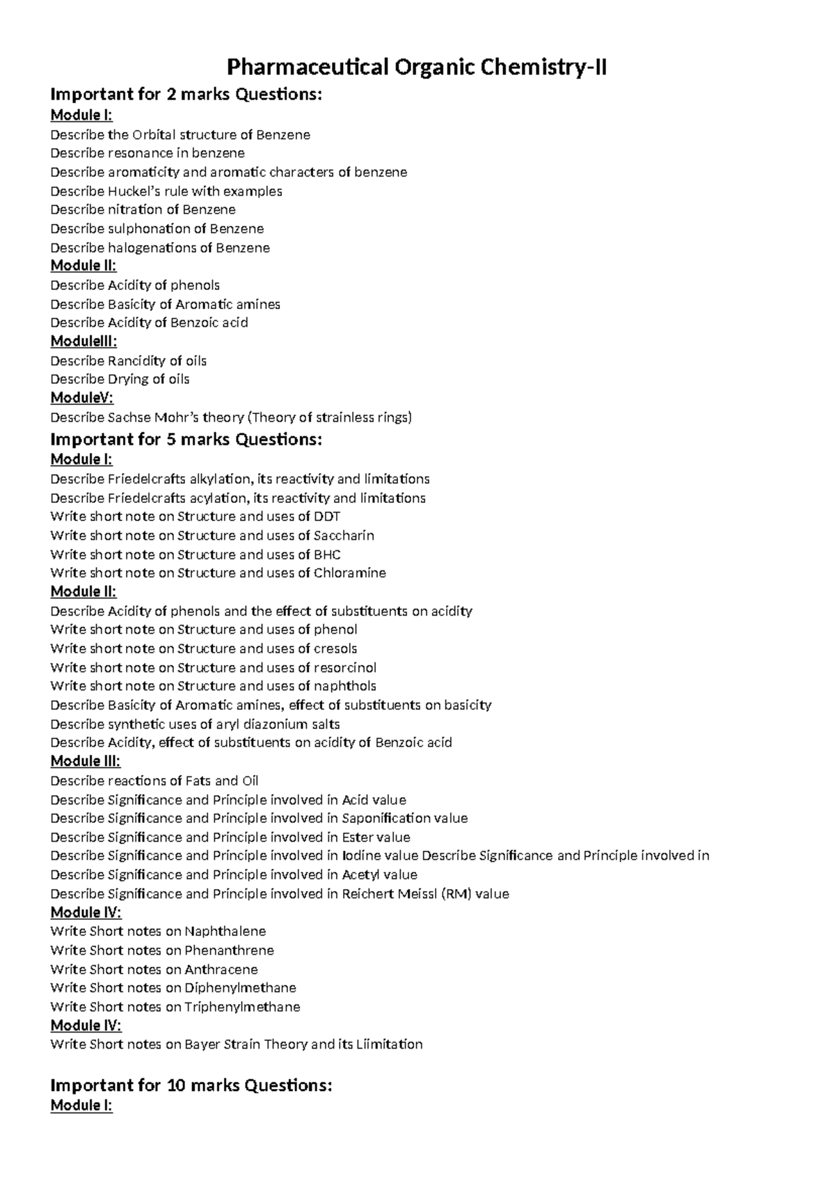 Pharmaceutical Organic Chemistry-II Important questions ...