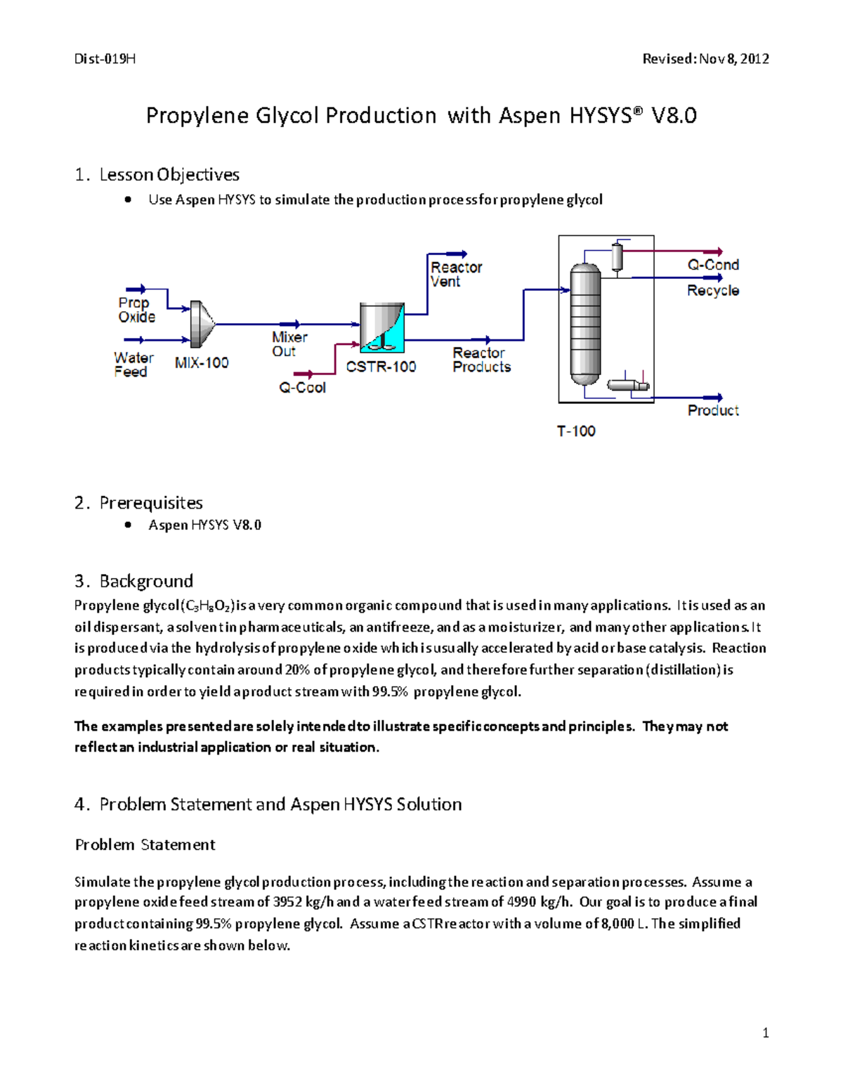 Dist-019H Propylene Glycol - Propylene Glycol Production with Aspen ...
