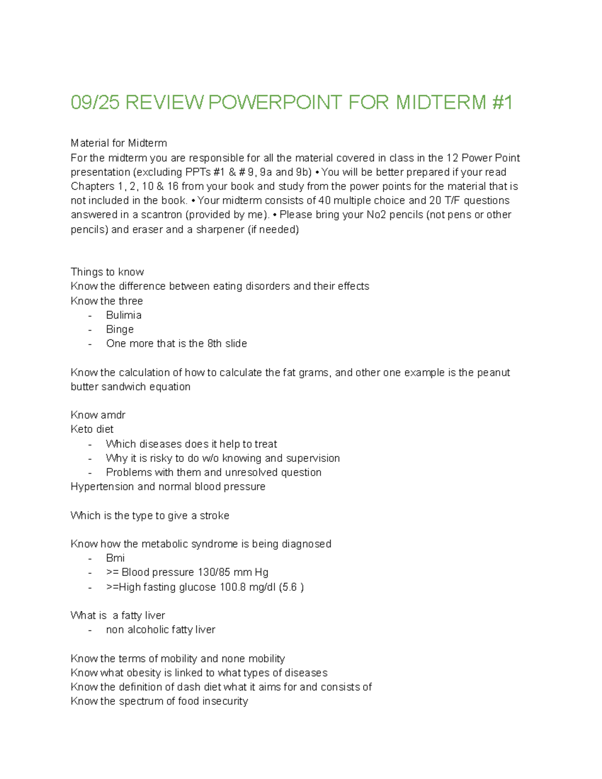 Week 6 HBIO lecture - notes - 09/25 REVIEW POWERPOINT FOR MIDTERM ...