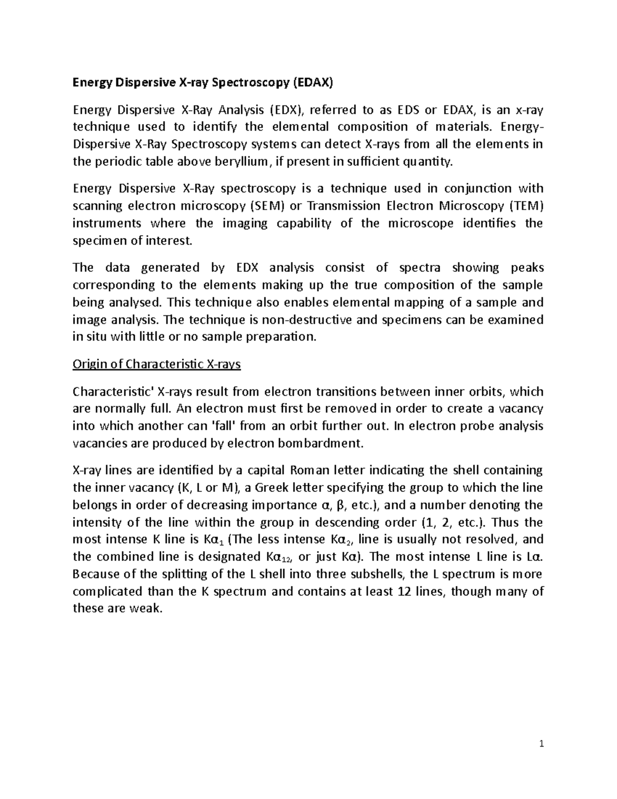 Energy Dispersive X-ray Spectroscopy (EDAX) - Energy- Dispersive X-Ray ...