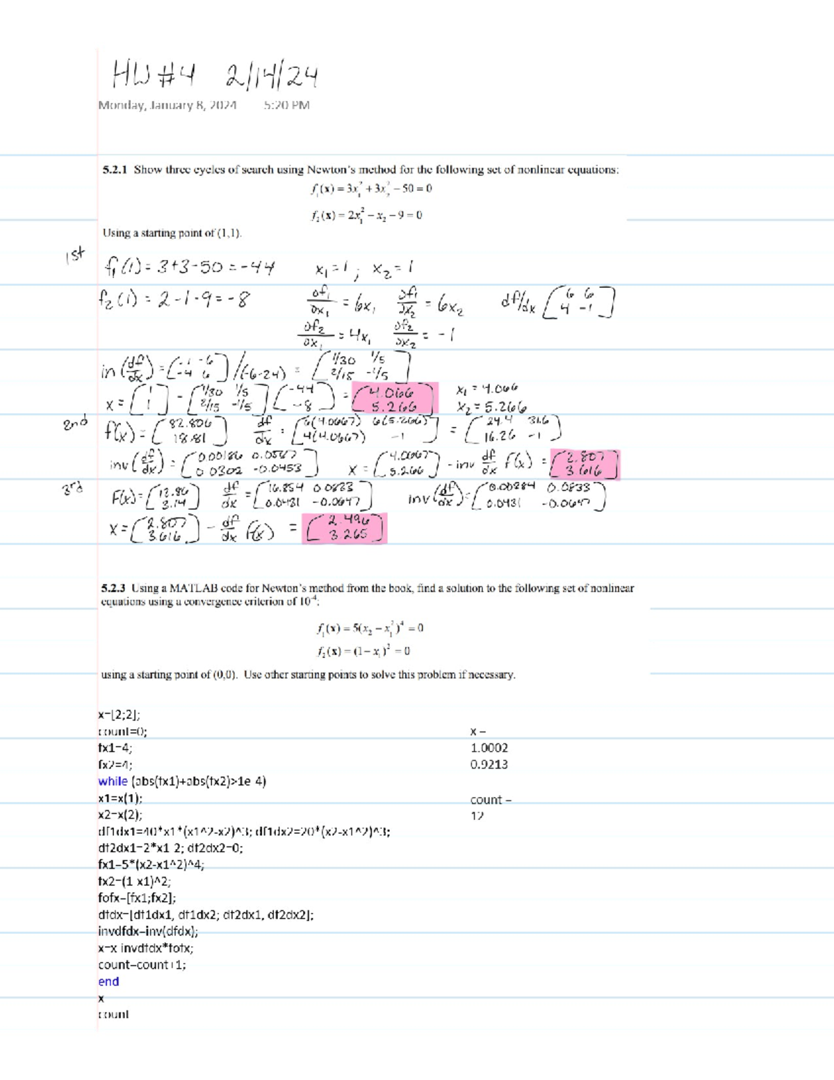 CHE 239 HW4 - CHE 239 HW4 - 5.5 Using a built-in function, solve Problem 5.2. syms x y - Studocu
