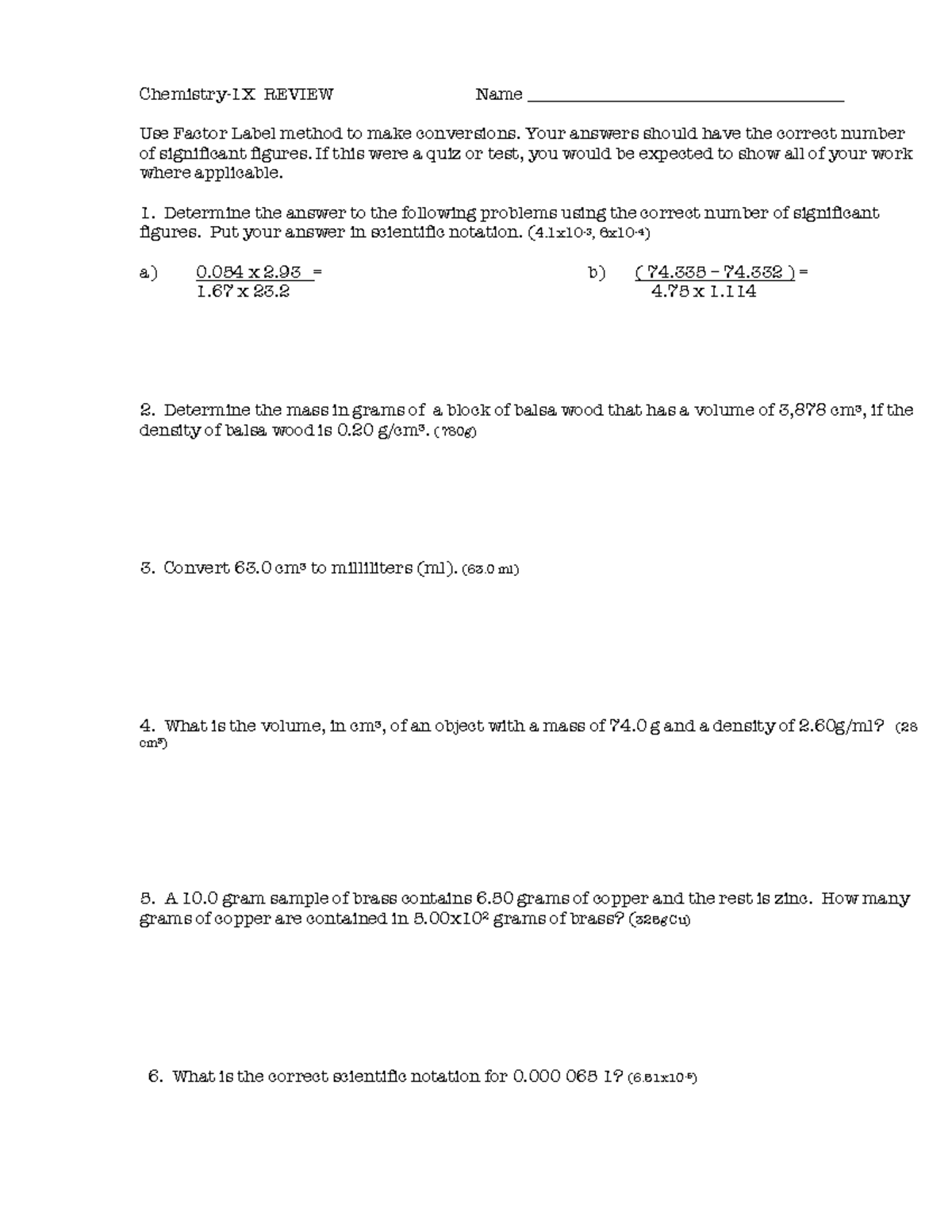 Chem X TEST 1 Review - Unit one chemistry test - Chemistry-1X REVIEW ...