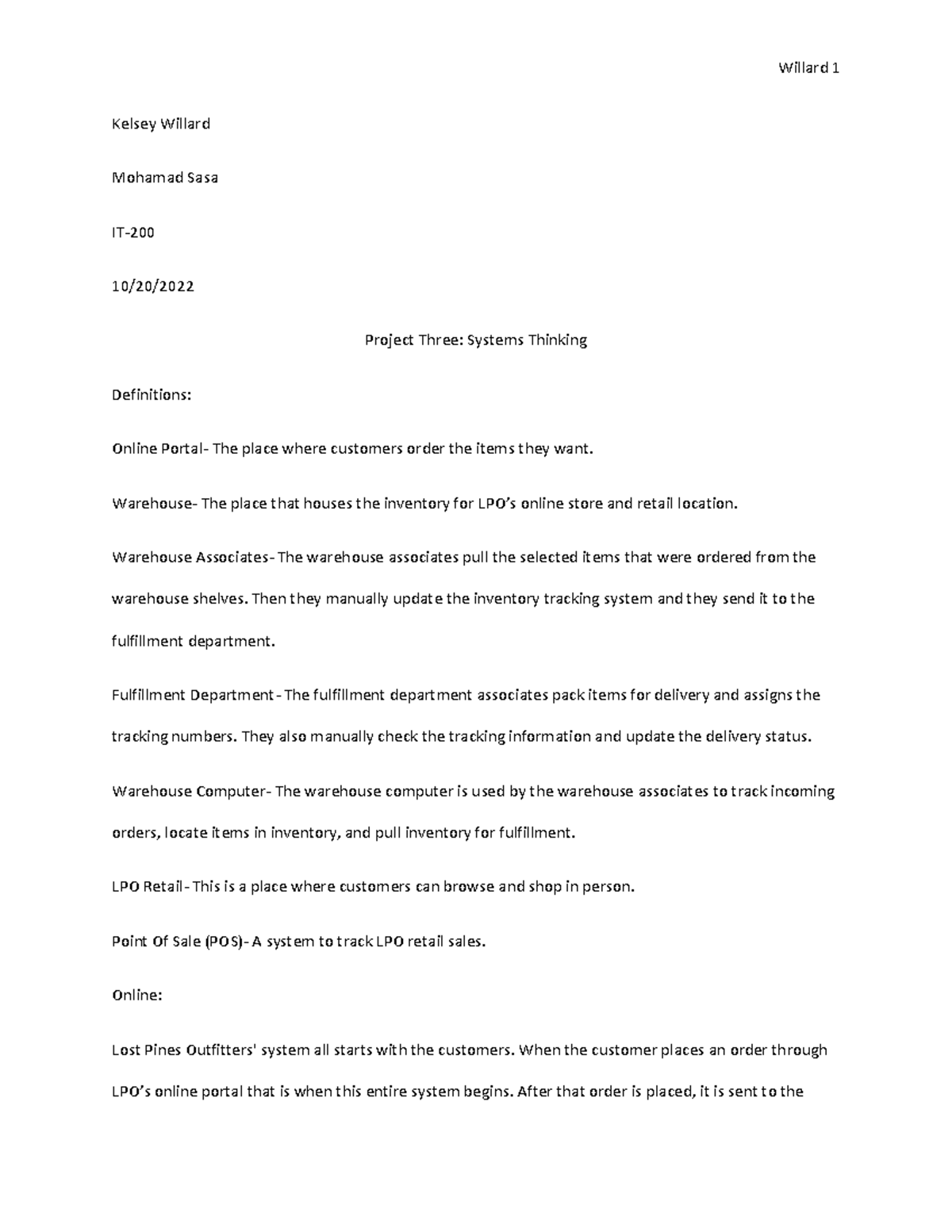 IT-200 Project Three Systems Thinking - Kelsey Willard Mohamad Sasa IT ...
