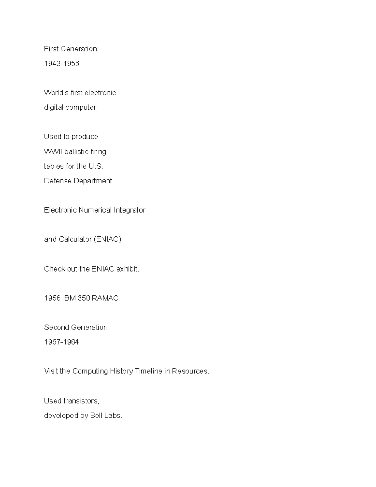 Generation OF Computers - First Generation: 1943- World’s first ...