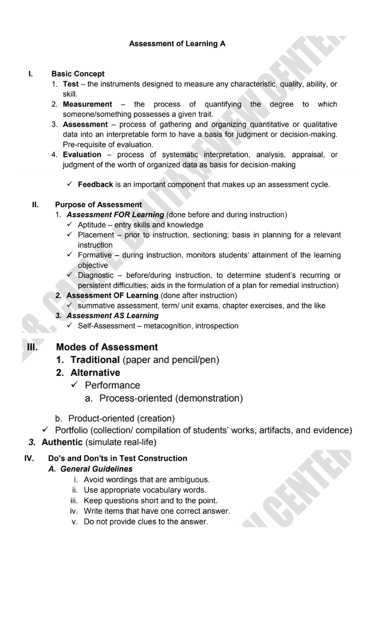 Assessment of Learning LET Prof Ed - Education - Studocu