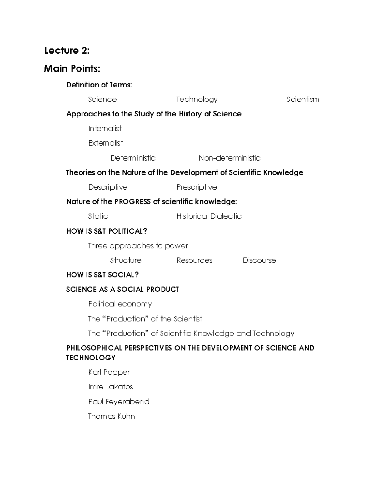 Lesson 2 - Summary Science, Technology and Society - Lecture 2: Main ...