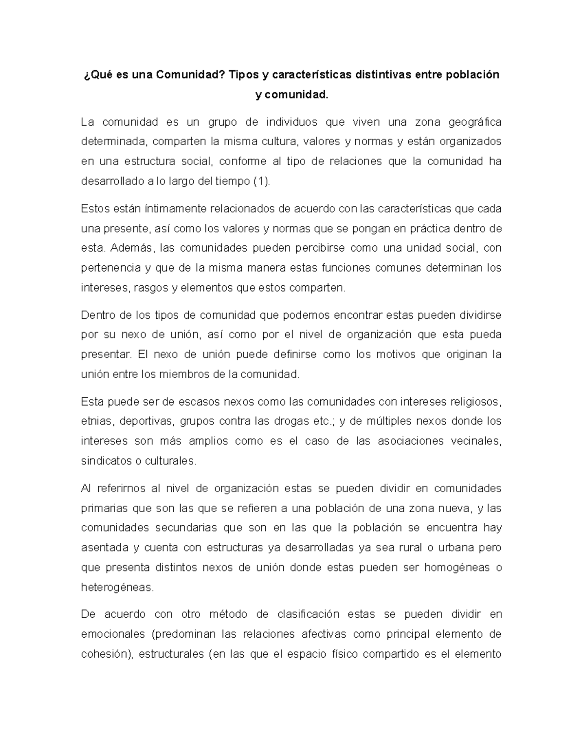 1 - Explica que es la comunidad y los factores que intervienen por ...