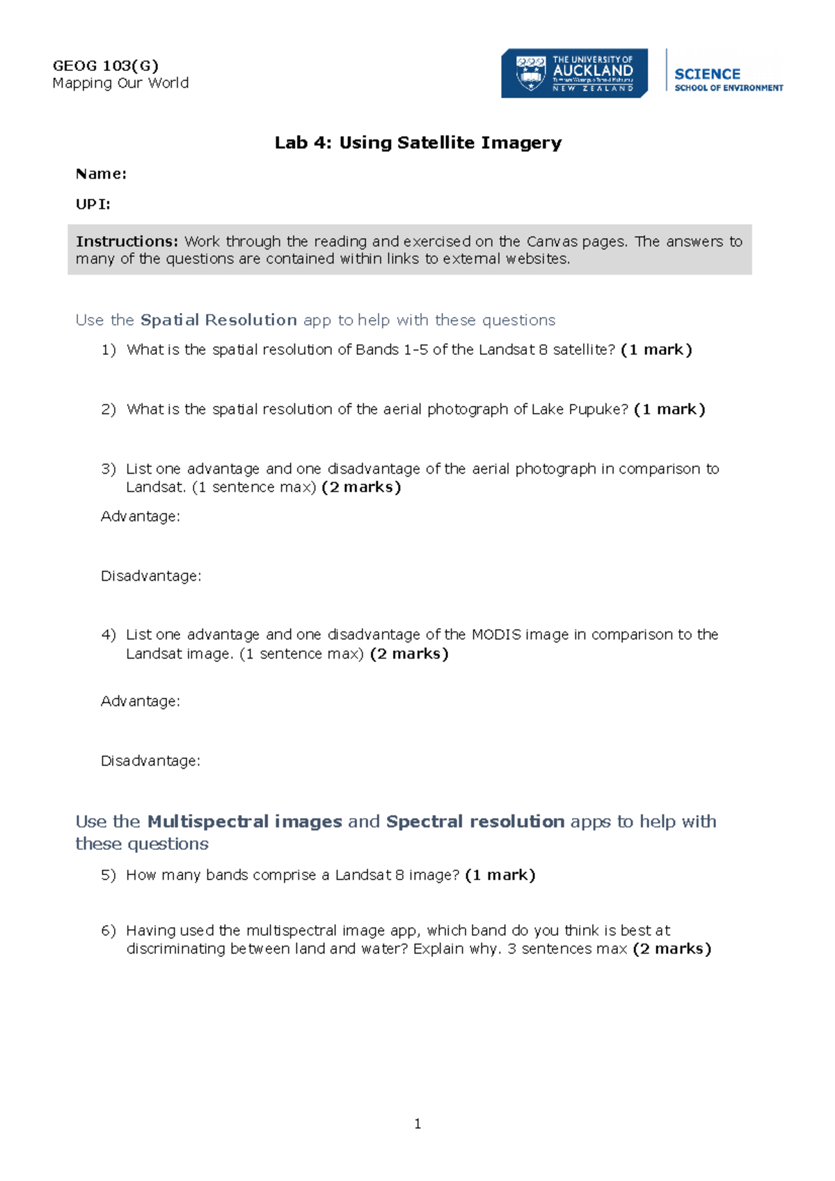 Satellite Imagery Lab Geog 103 - GEOG 103(G) Mapping Our World Lab 4 ... Satellite Imagery Lab Geog 103 - GEOG 103(G) Mapping Our World Lab 4 ...