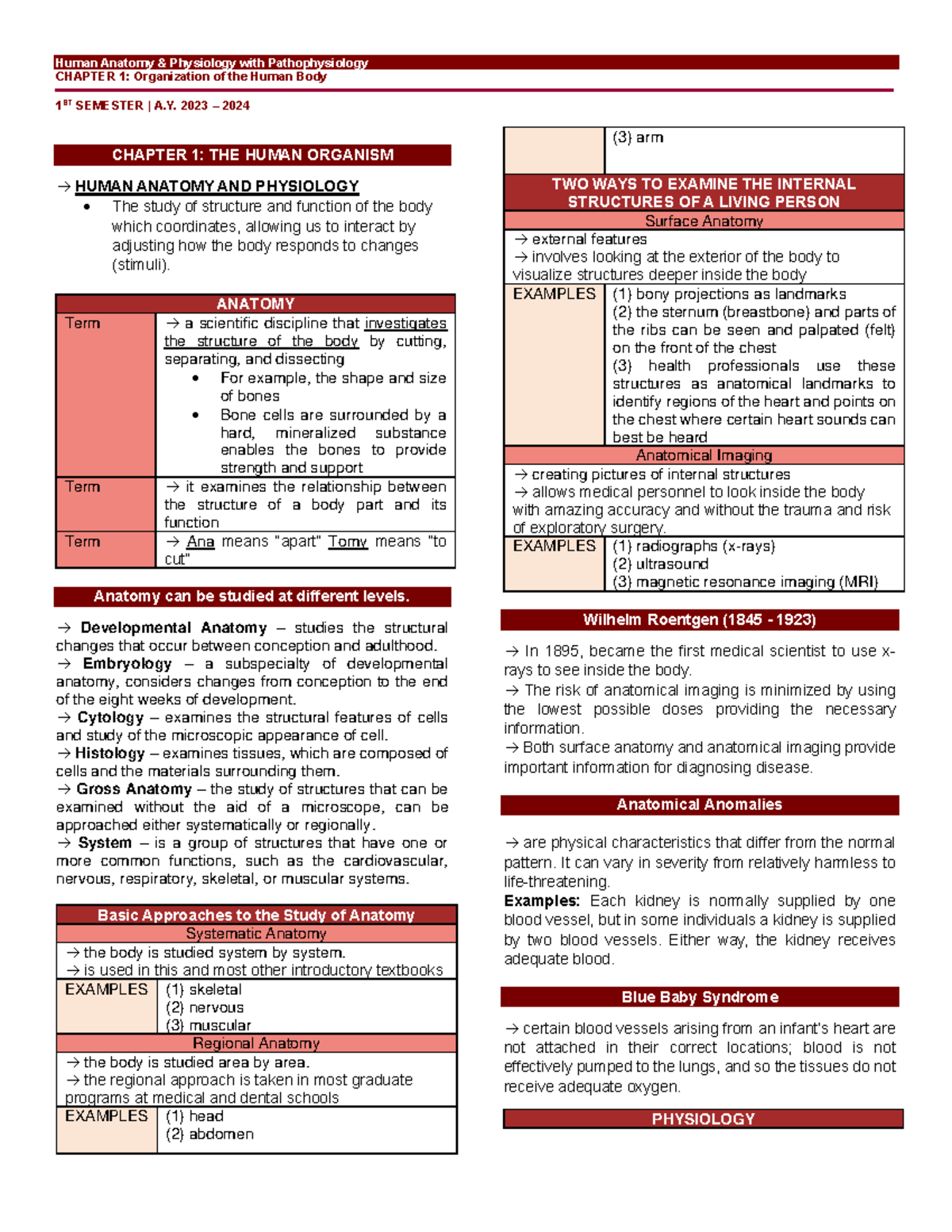 Chapter 1 HAPP - notes - CHAPTER 1: Organization of the Human Body 1 ST ...