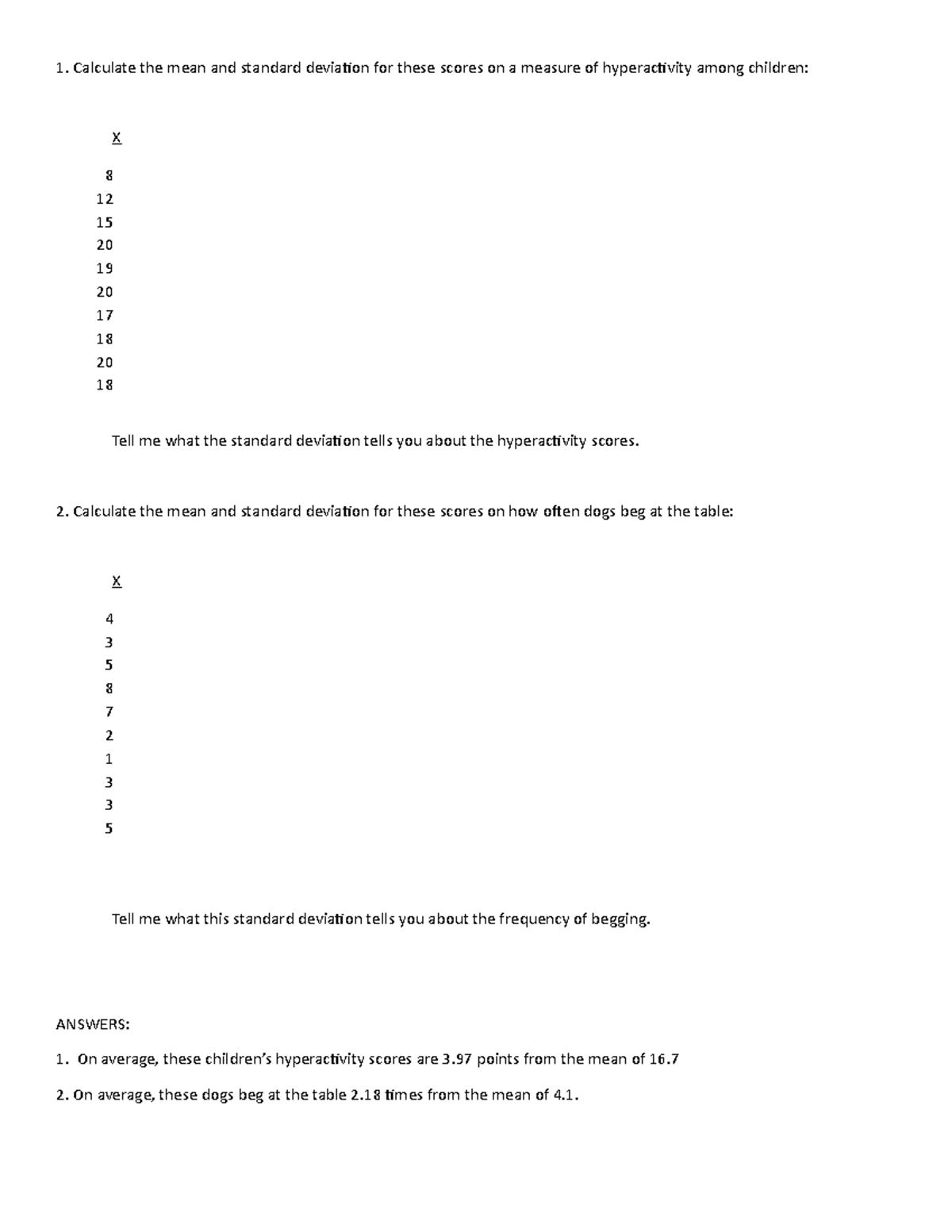 Standard deviation practice - Calculate the mean and standard deviation ...