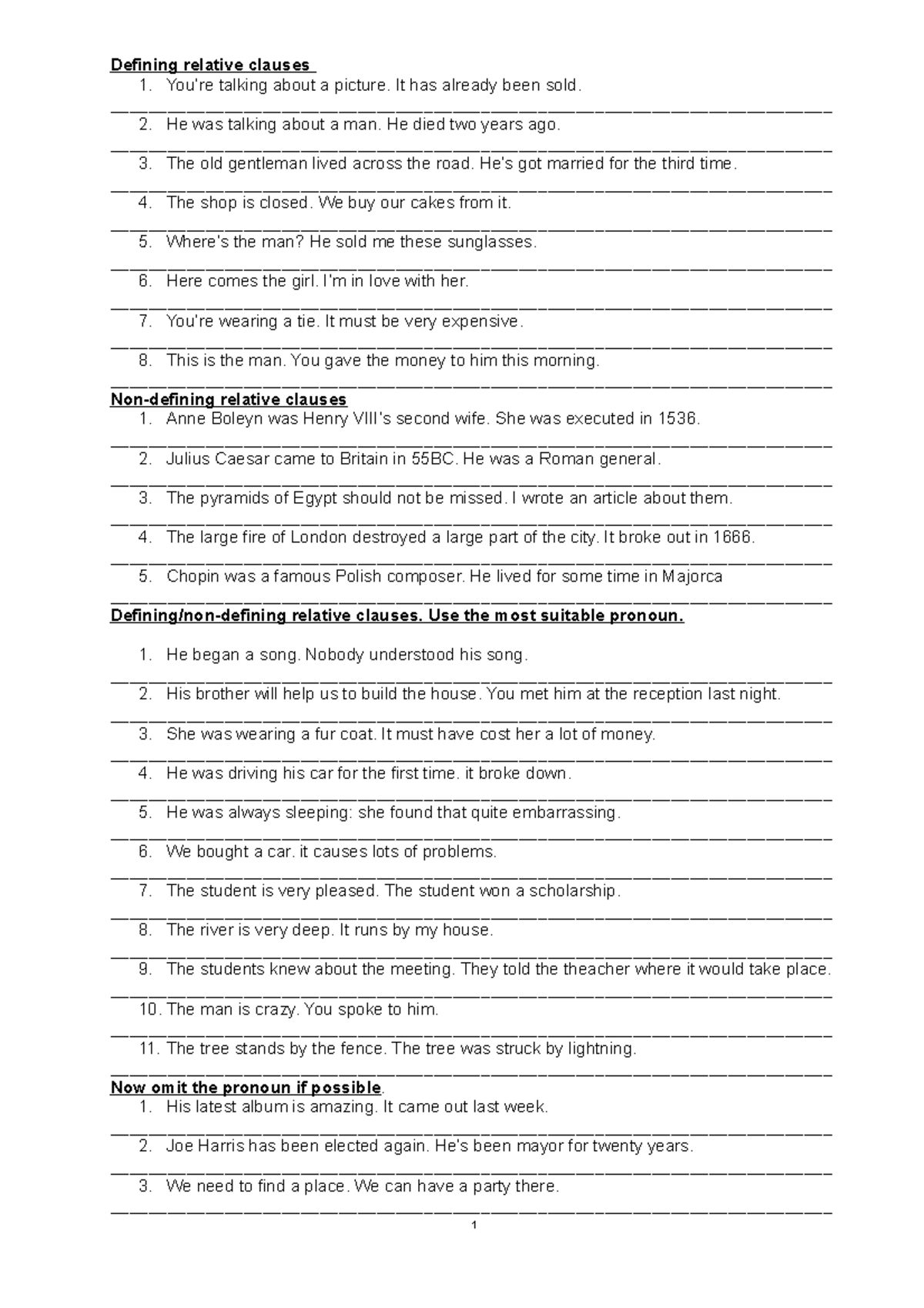 Relative Clauses Exercises