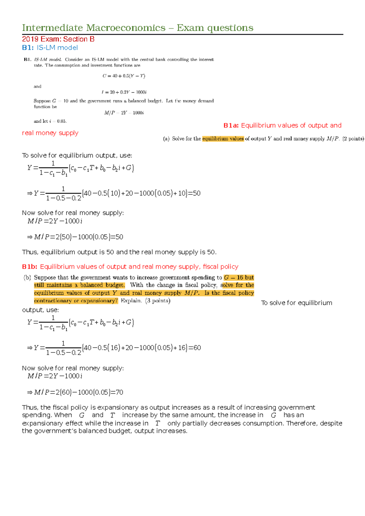 Exam questions examples doc with workings - Intermediate Macroeconomics ...