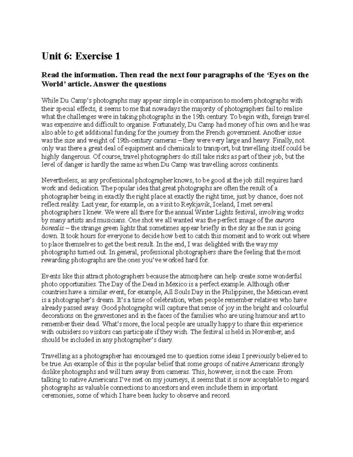 Unit 6. Reading test - TATC 6 - Unit 6: Exercise 1 Read the information ...