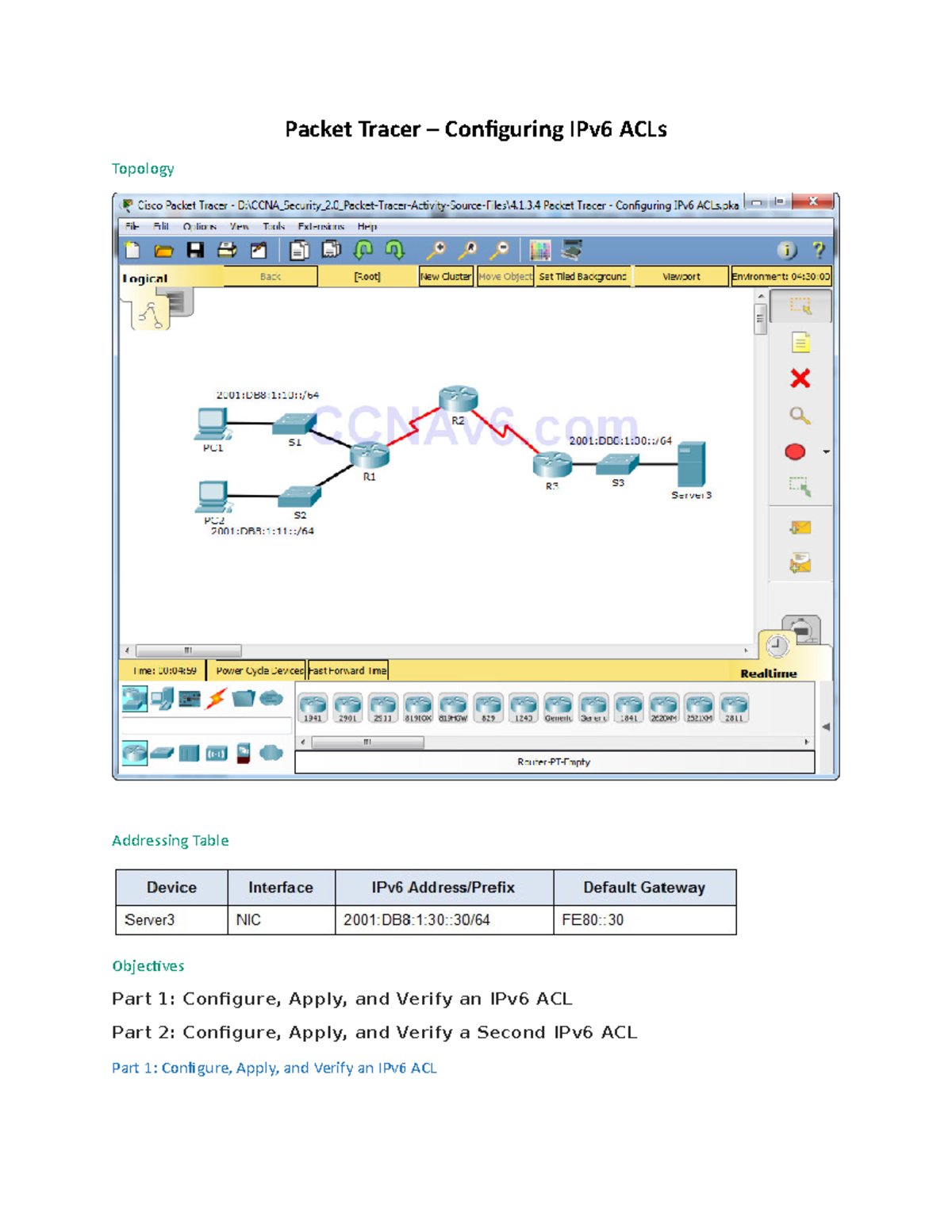 4 1 3 4 Packet Tracer Configuring Ipv6 Acls Answers Packet Tracer
