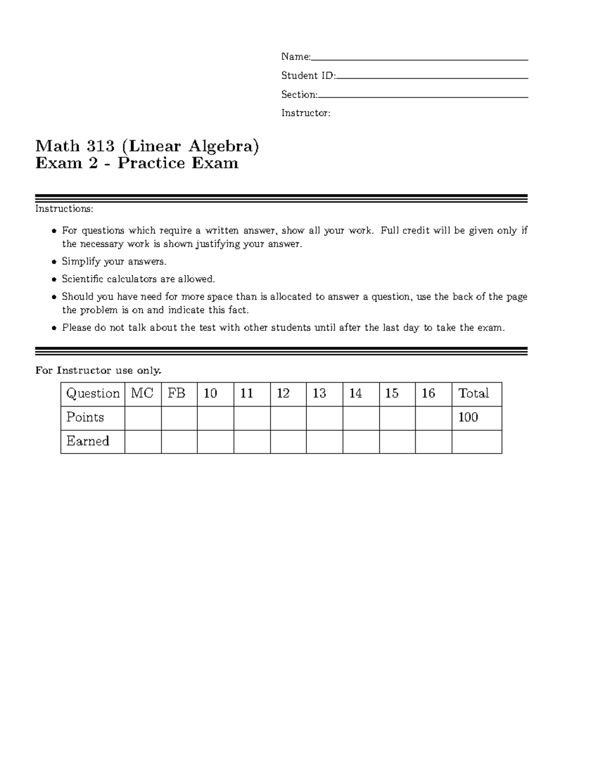 Exam2-practice-soln - Linear Algebra Exam Sample 2020 with solutions ...