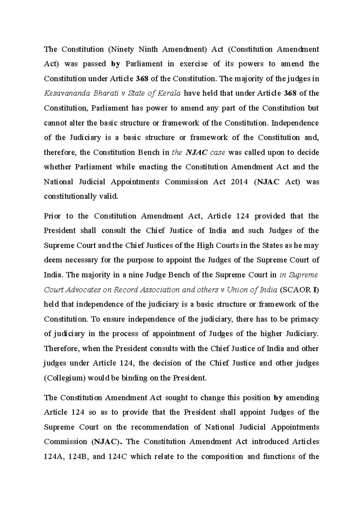 Presentation - The Constitution (Ninety Ninth Amendment) Act ...