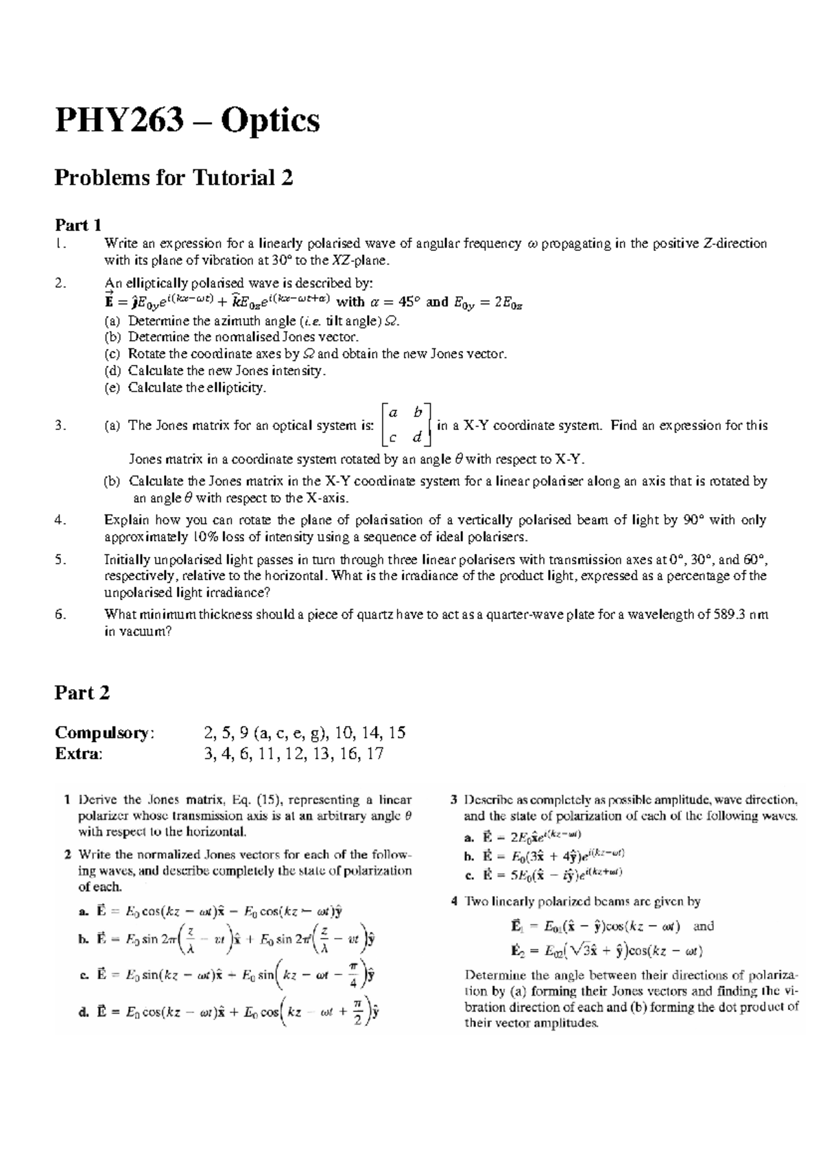 Tut 2 problems - Tutorial questions for optics part of the PHY 263 ...