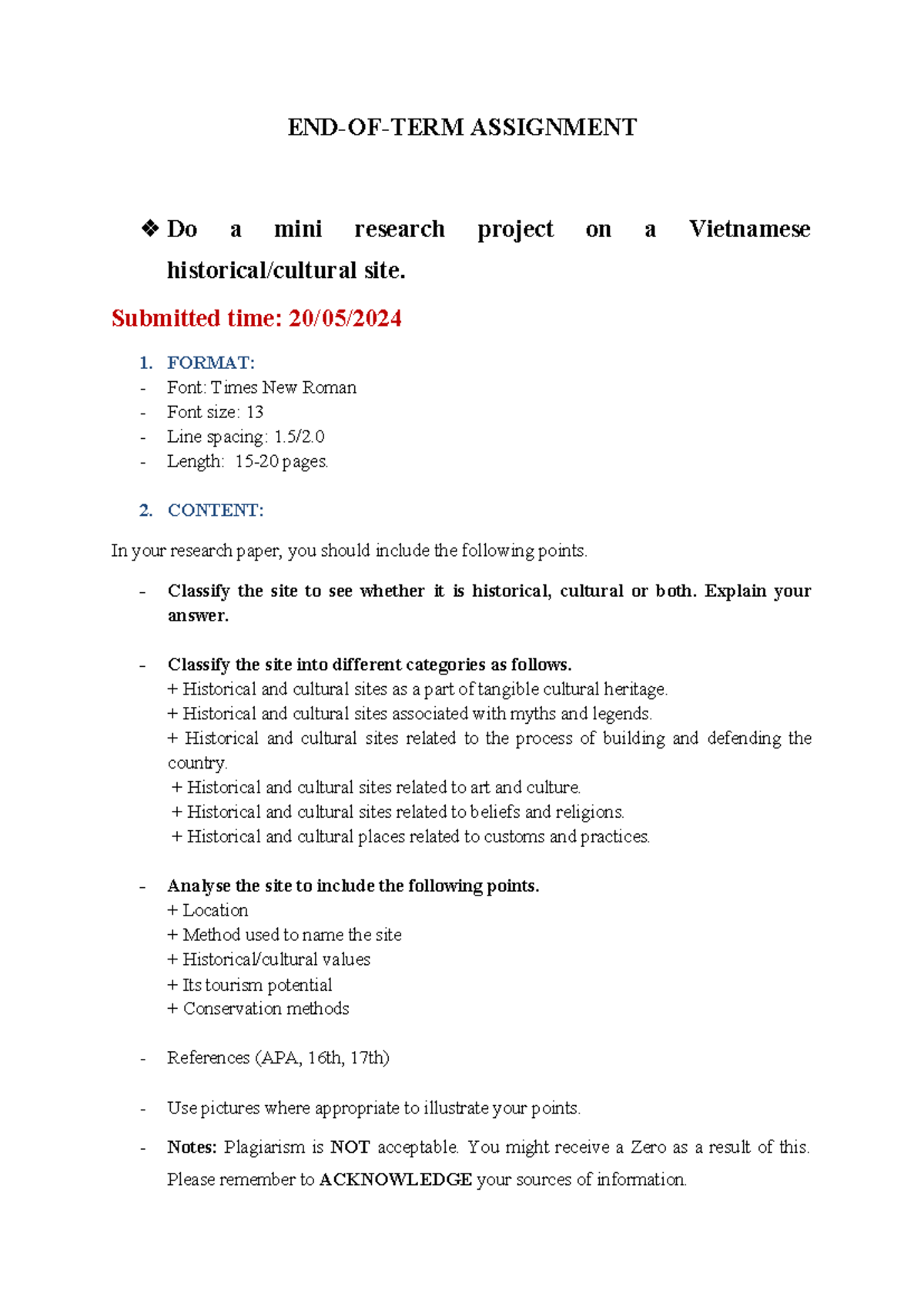 END-OF-TERM Assignment - END-OF-TERM ASSIGNMENT Do a mini research project on a Vietnamese - Studocu