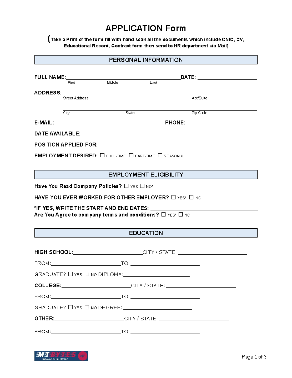 Apllication Form - Its an assignment related class work - Page 1 of 3 ...