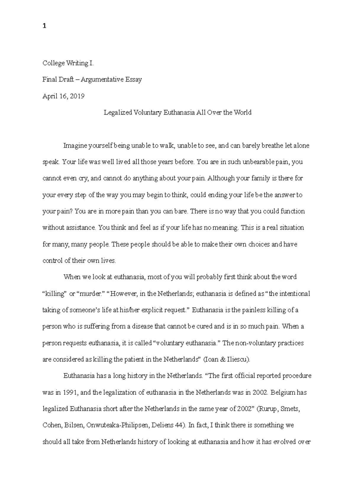 Argumentative essay Final Draft - 1 College Writing I. Final Draft ...