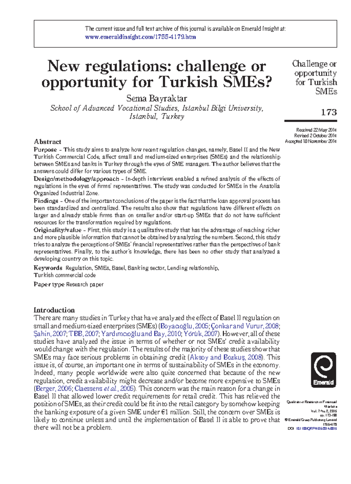 10-1108 QRFM-05-2014-0015 - New regulations: challenge or opportunity ...