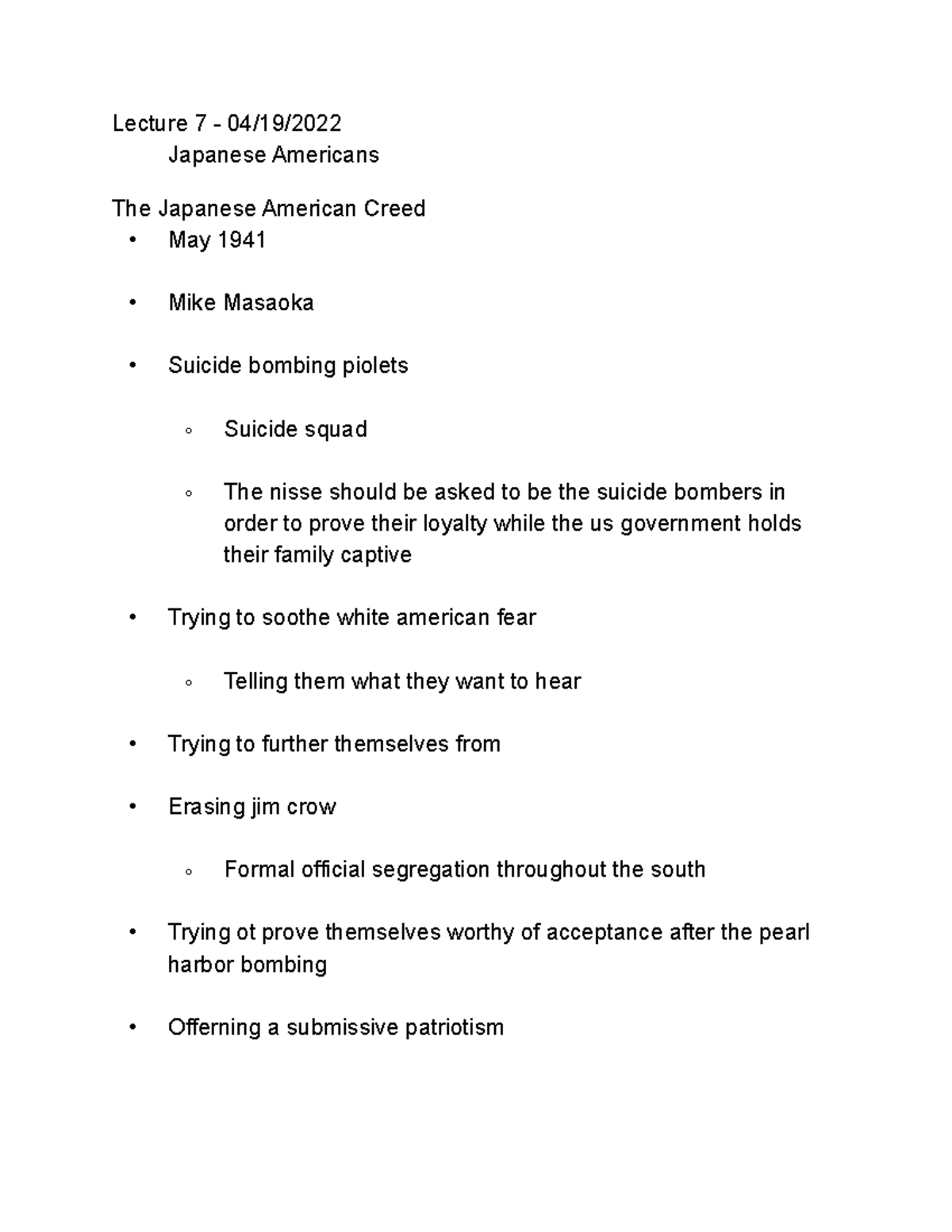 Lecture 7 - 04:19:2022 - Lecture 7 - 04/19/ Japanese Americans The ...