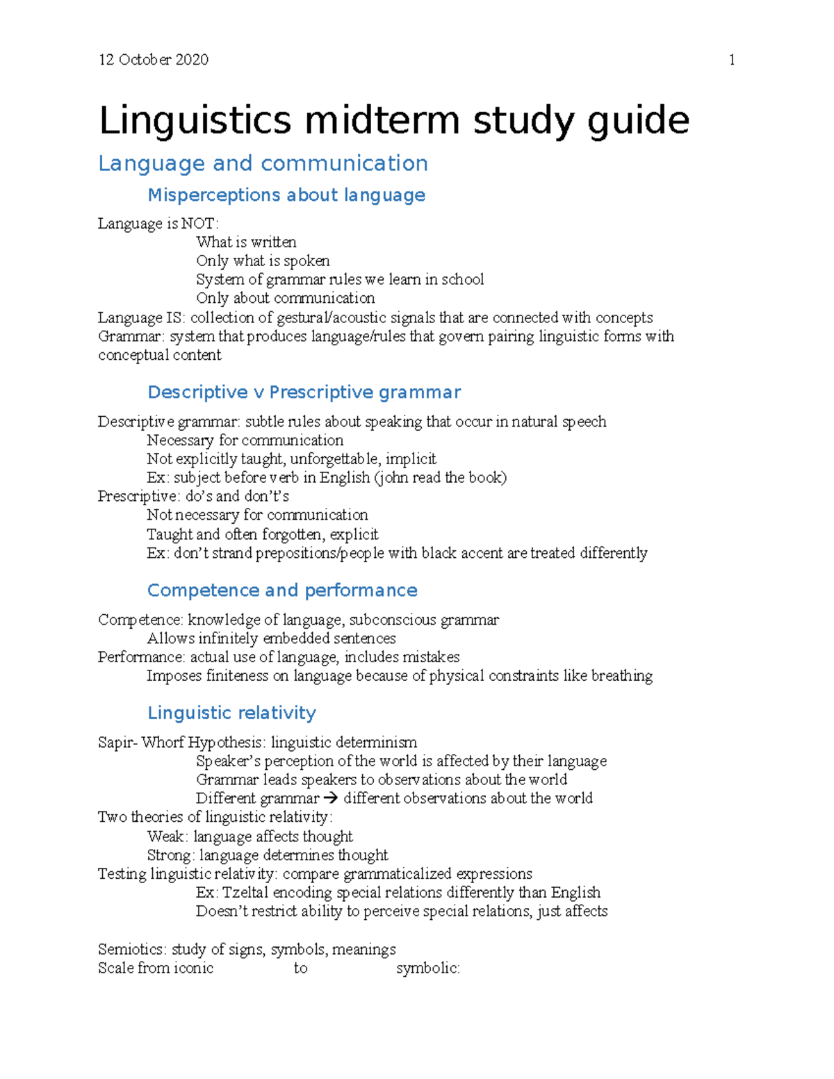 Midterm linguistics study guide - Linguistics midterm study guide ...
