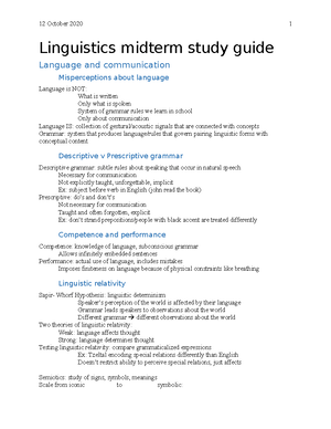 Linguistics Exam 1 Review Guide - Linguistics Unit 1 What is language ...