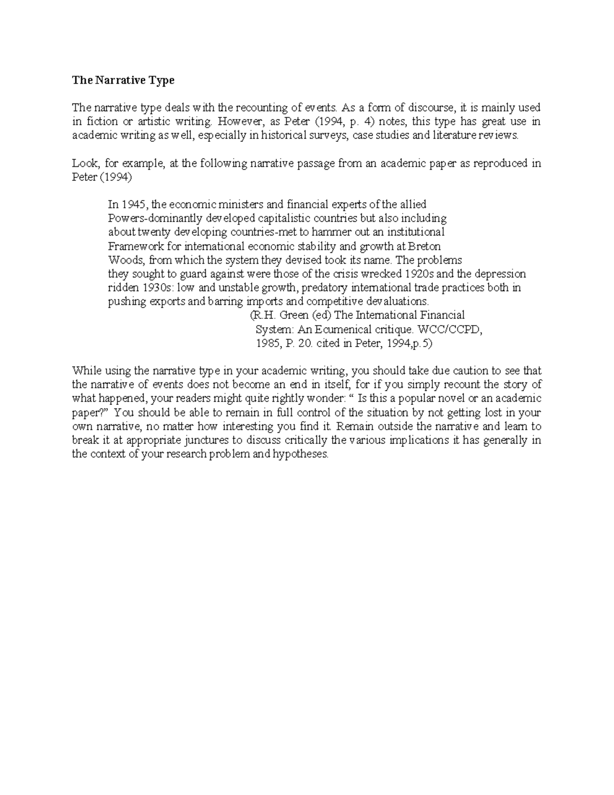 The Narrative Type - The Narrative Type The narrative type deals with ...