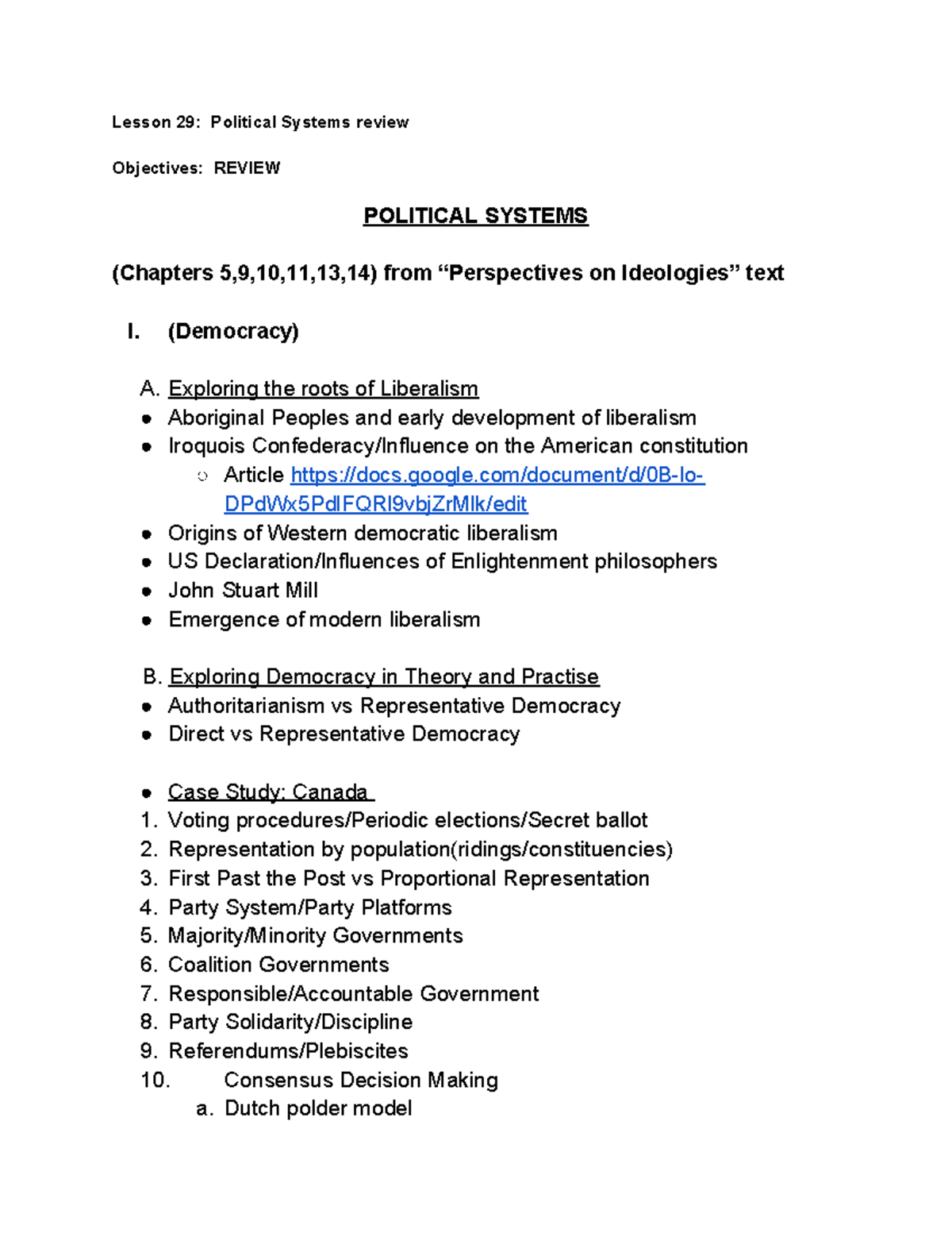 Lesson 29 Political Systems review - Lesson 29: Political Systems ...