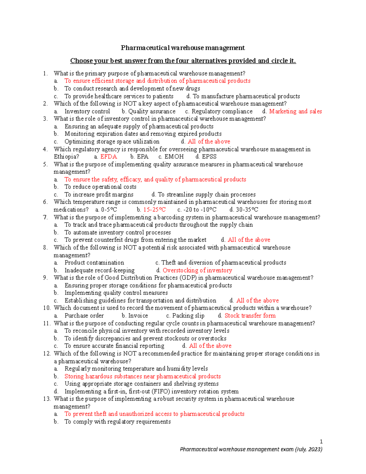Warehousing questions - Pharmaceutical warehouse management Choose your ...