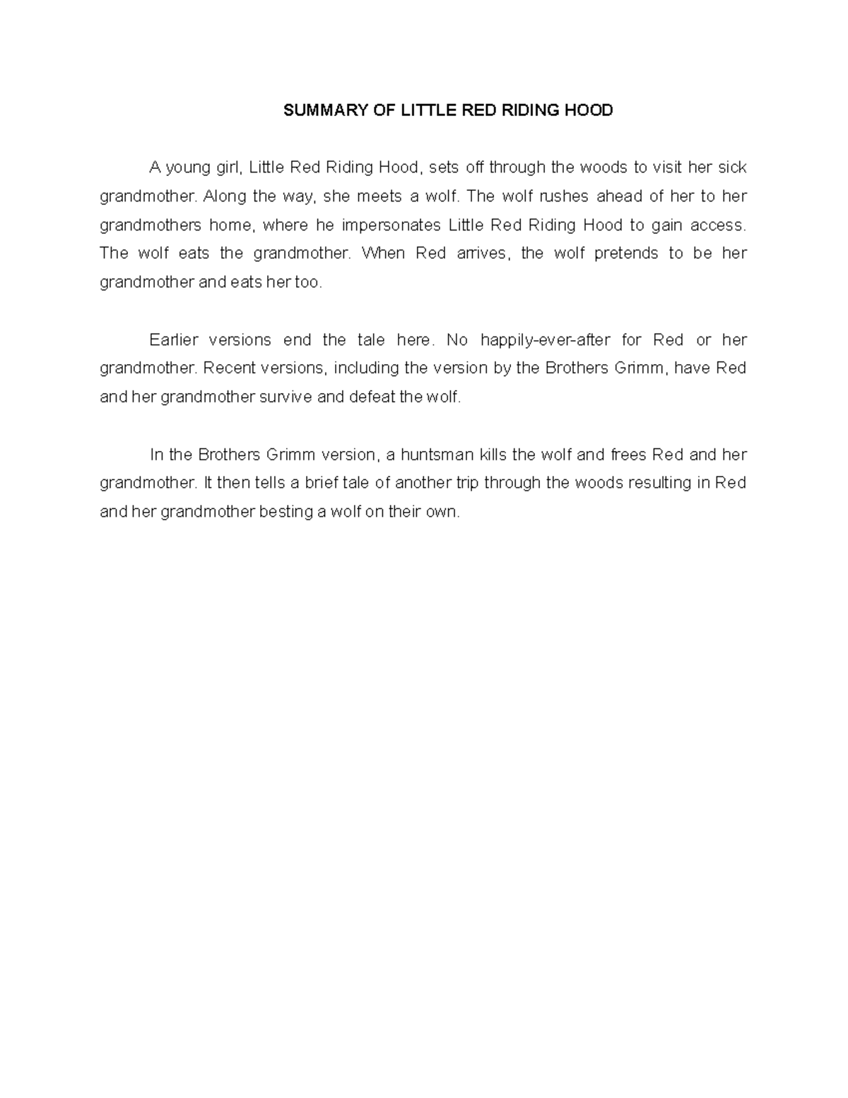 Little Red Riding Hood - Along the way, she meets a wolf. The wolf ...