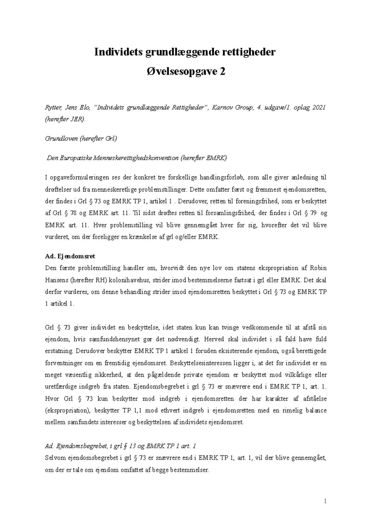 IGR - øvelsesopgave 2 - Individets grundlæggende rettigheder ...