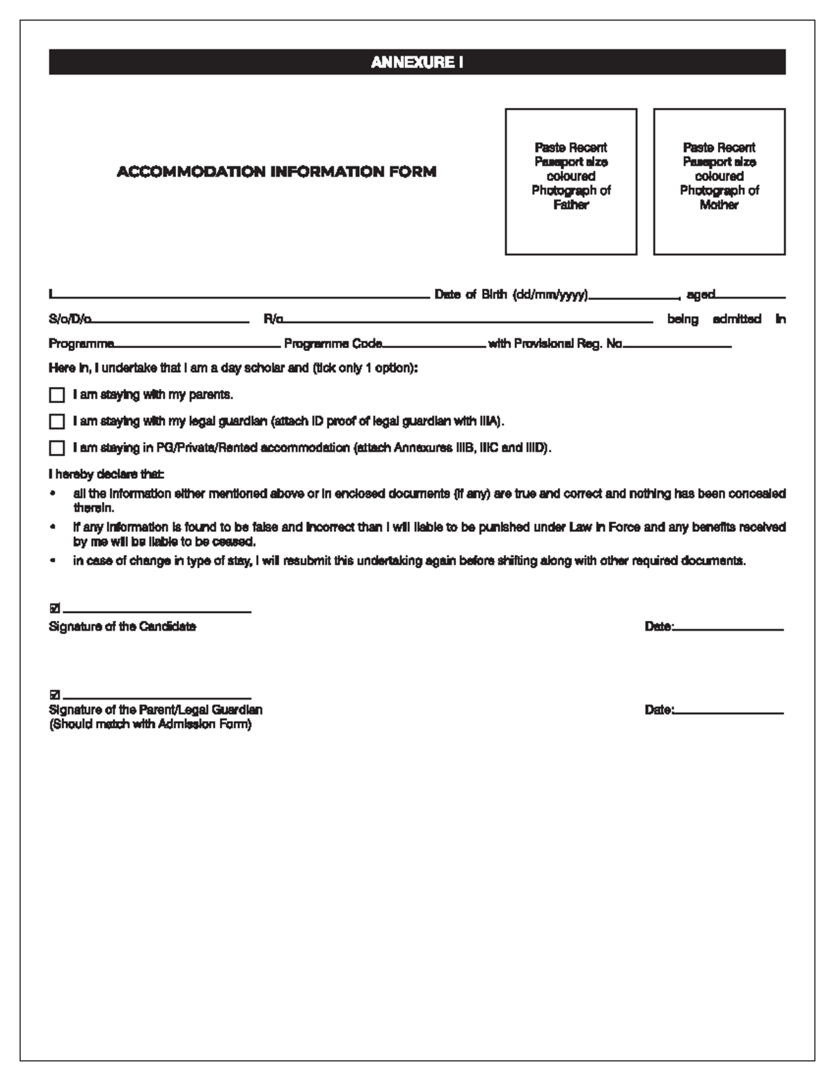 Annexure-I-Accommodation Information Form - Software Engineering - Studocu