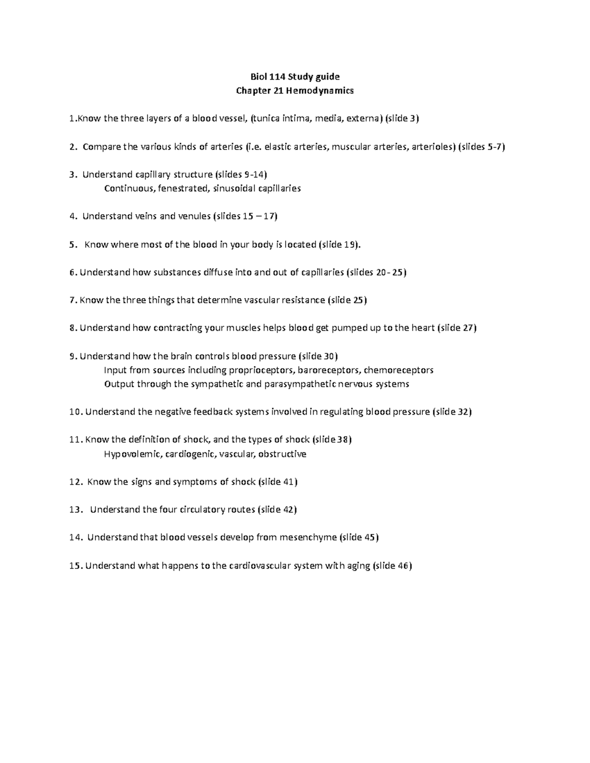 Chapter 21 Study Guide Biol 114 - Chapter 21 HemodynamicsBiol 114 Study ...