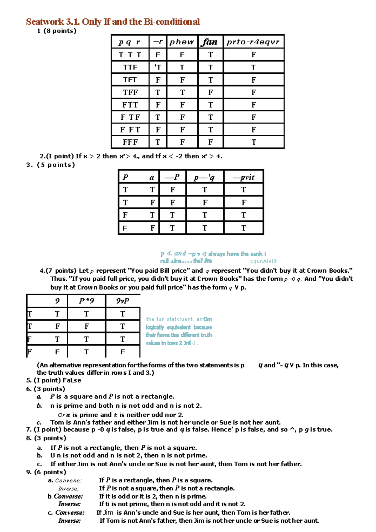 Only If and the Bi-conditional - Seatwork 3. Only If and the Bi-conditional 1 (8 points) p q r ...
