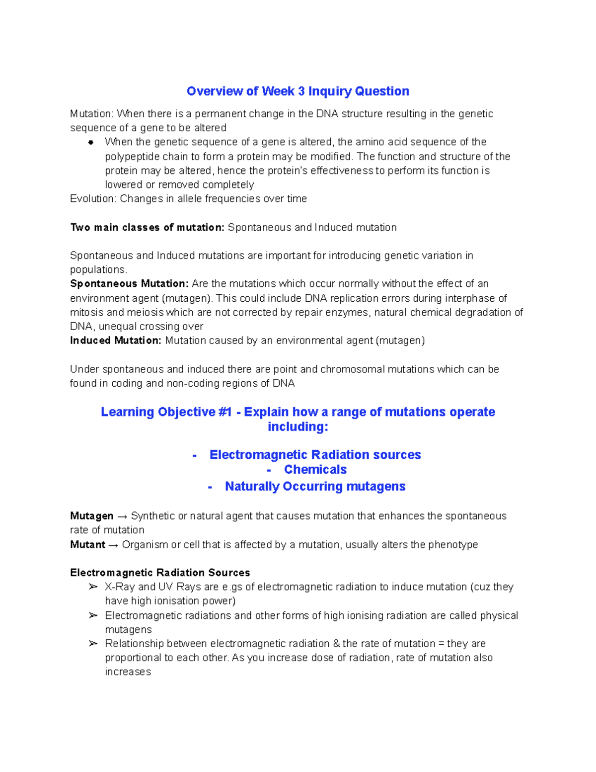 1. Mutation - Dotpoint Notes on HSC Biology Module 6 - Overview of Week ...