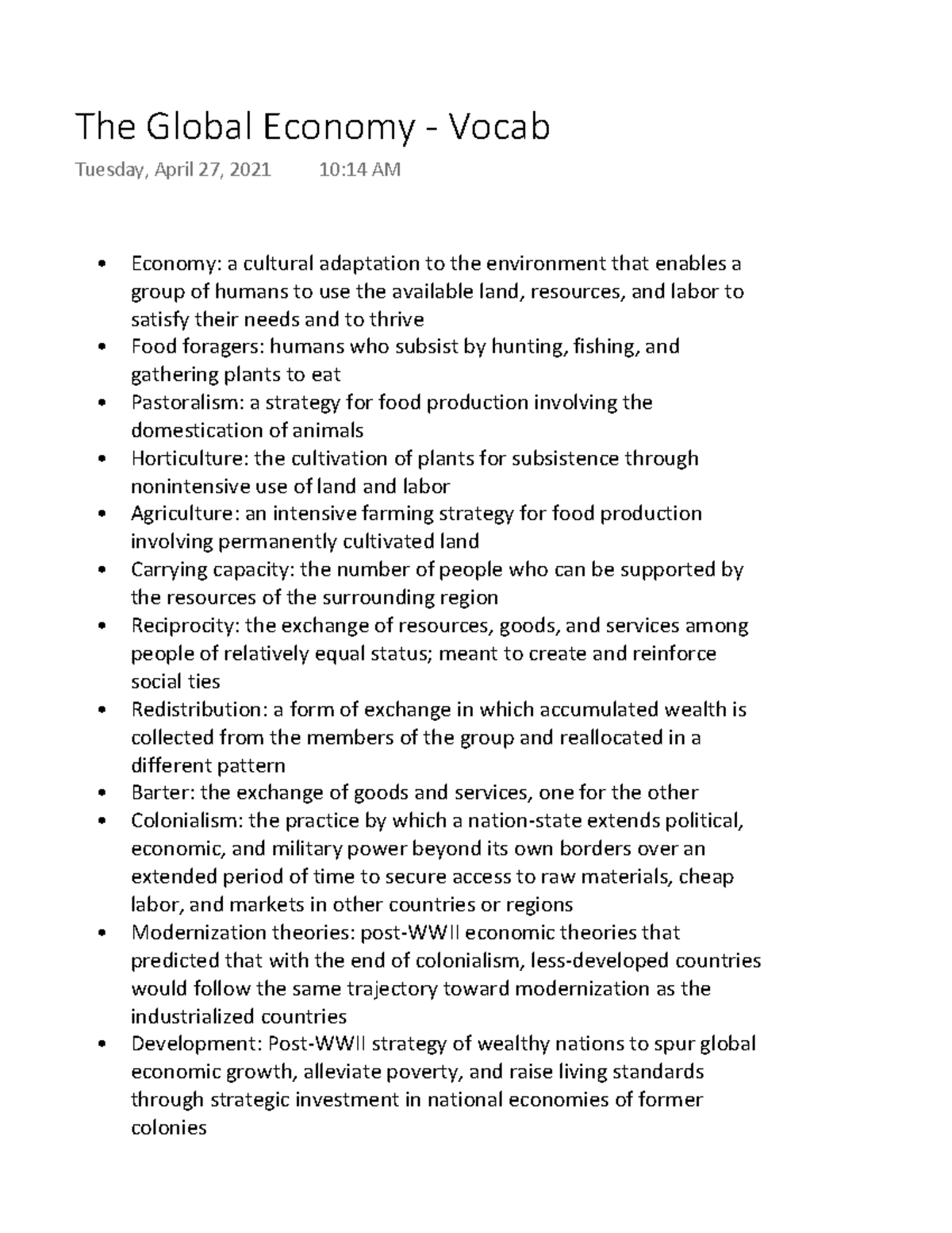 The Global Economy - Vocab - Economy: a cultural adaptation to the ...