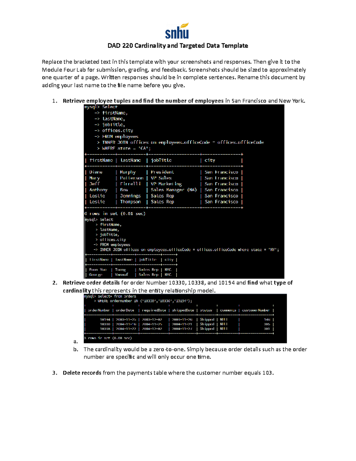 DAD 220 Cardinality and Targeted Data A. Geer - DAD 220 Cardinality and ...