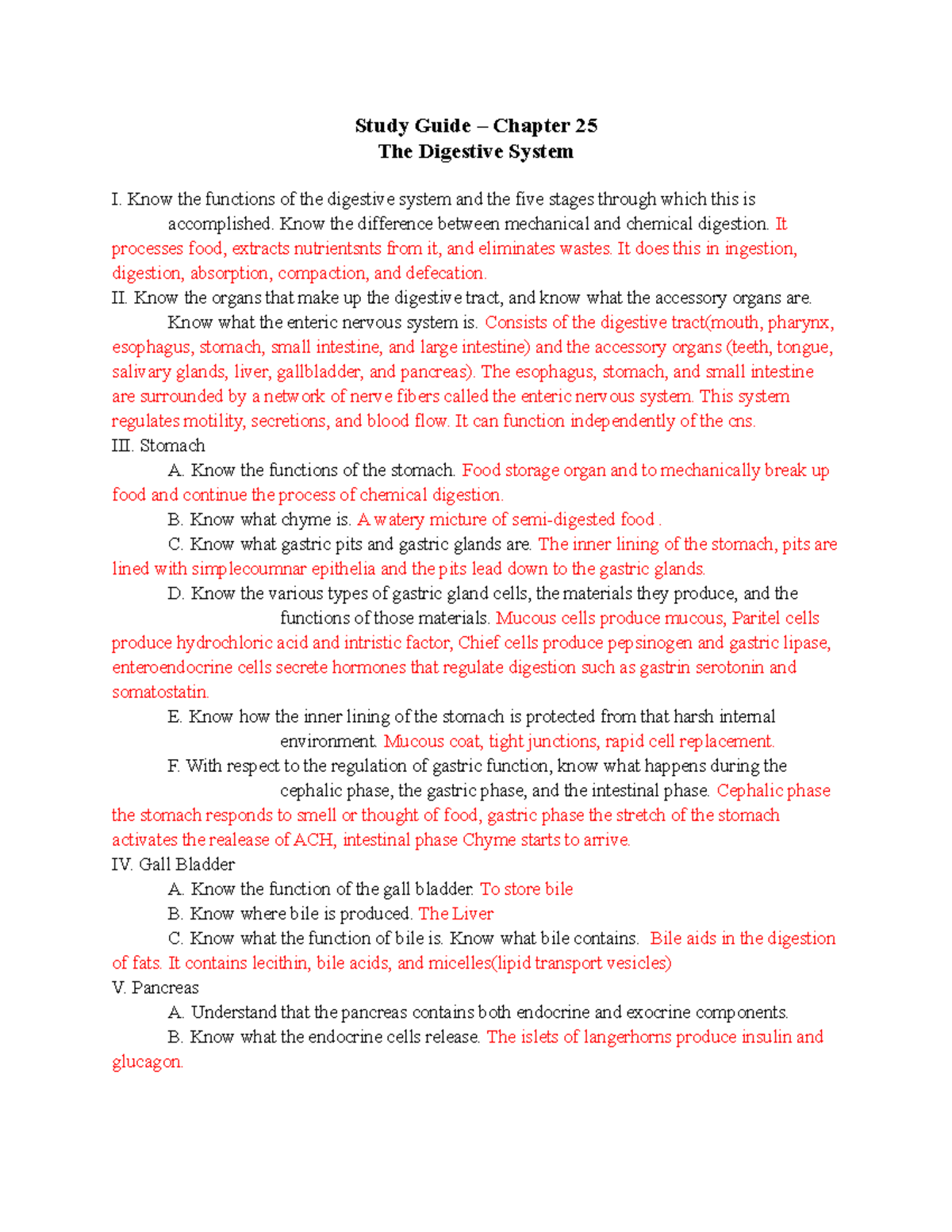 Study Guide - Chapter 25 F - Study Guide – Chapter 25 The Digestive ...