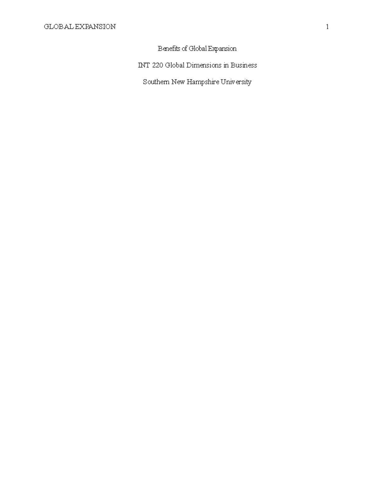 INT 220 Module 1 - Benefits of Global Business - Benefits of Global ...