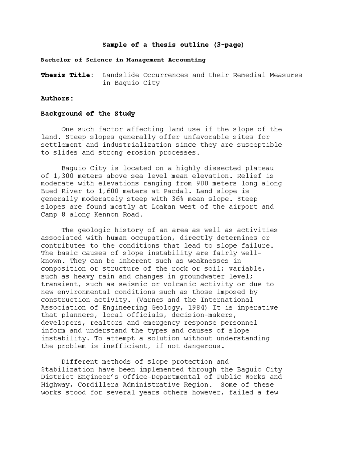 Sample 3-page outline - ssdwd - Sample of a thesis outline (3-page ...