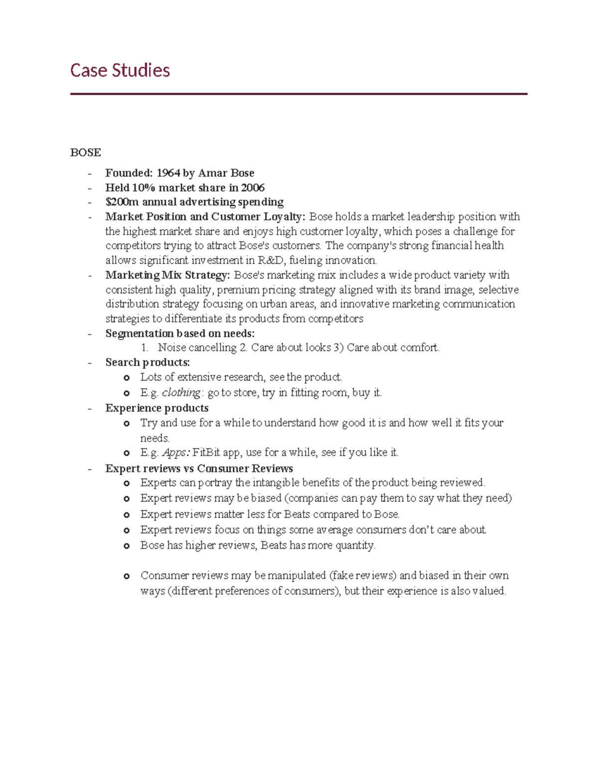 Case Studies - Case Studies BOSE Founded: 1964 by Amar Bose Held 10% ...