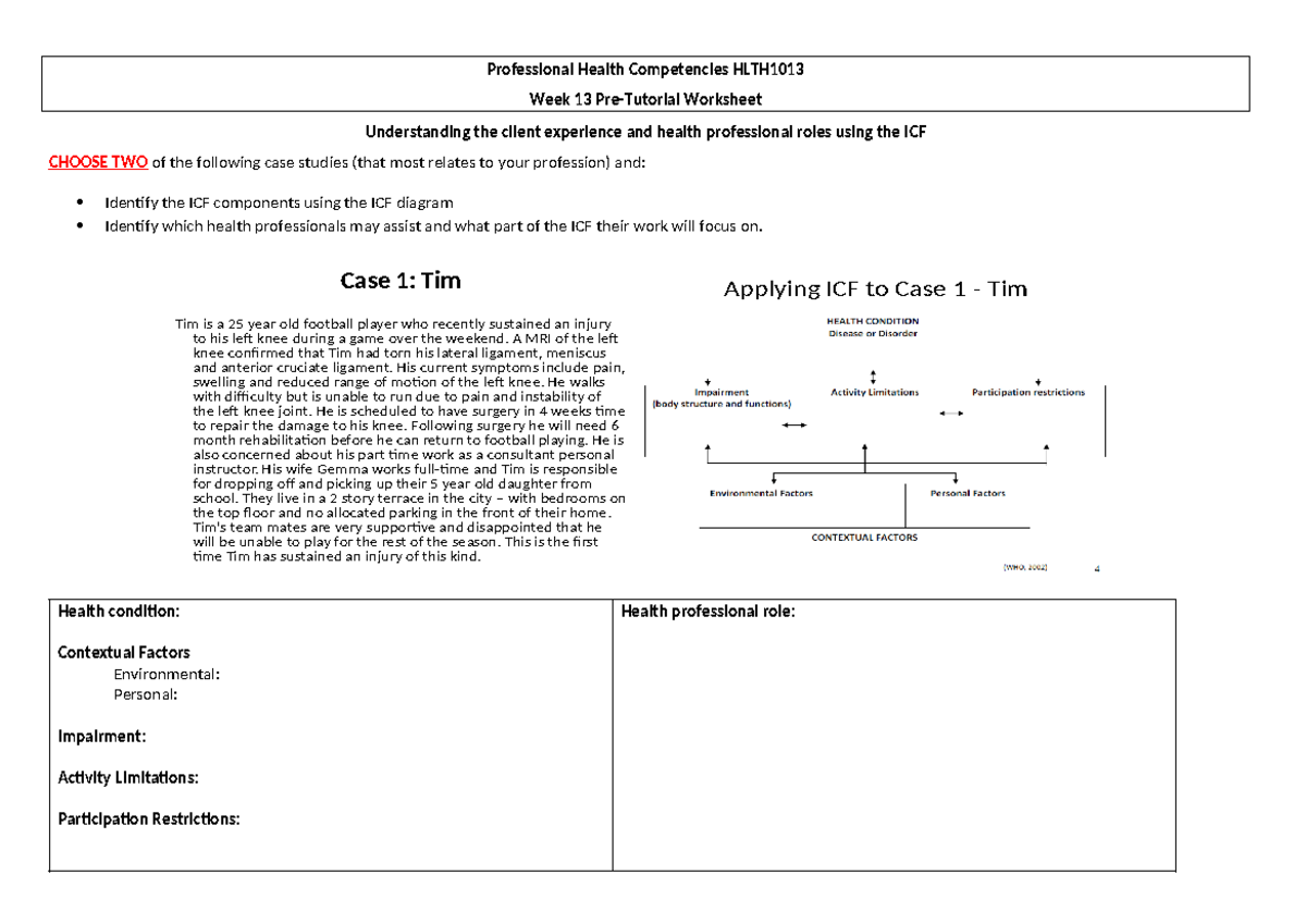 Wk 13 Pretutorial Student Worksheet 2024 - Professional Health ...