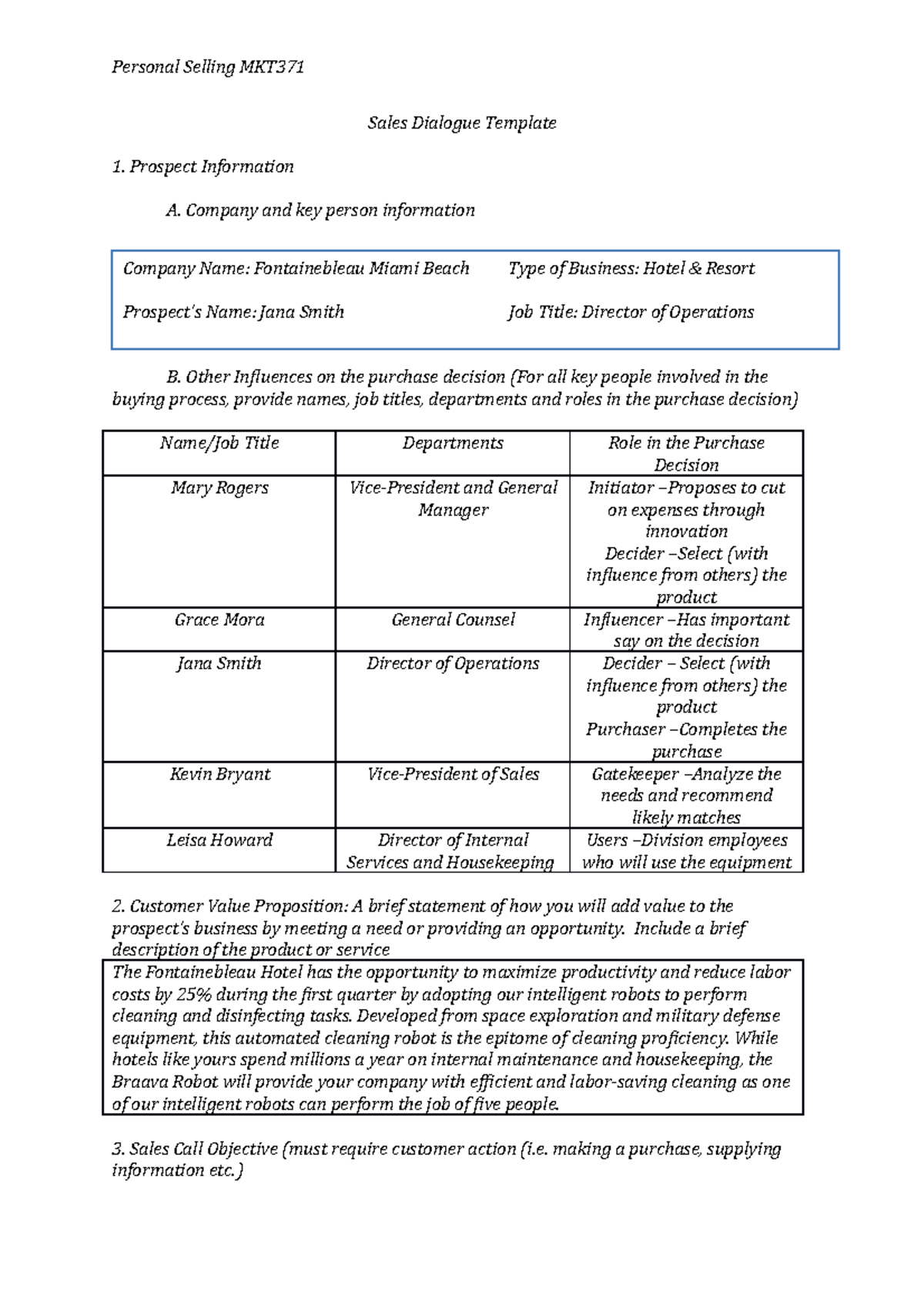 Sales Dialogue Template