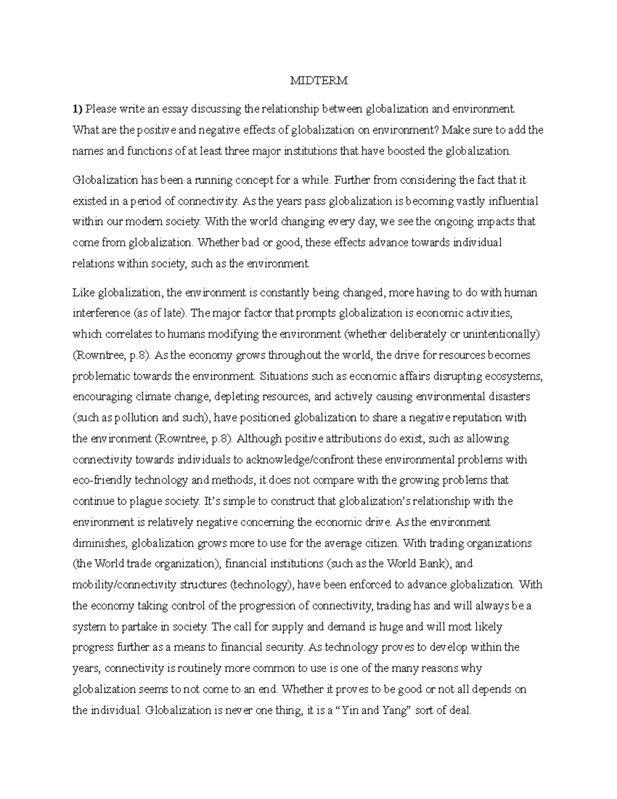 Environmental History Midterm example - MIDTERM Please write an essay ...