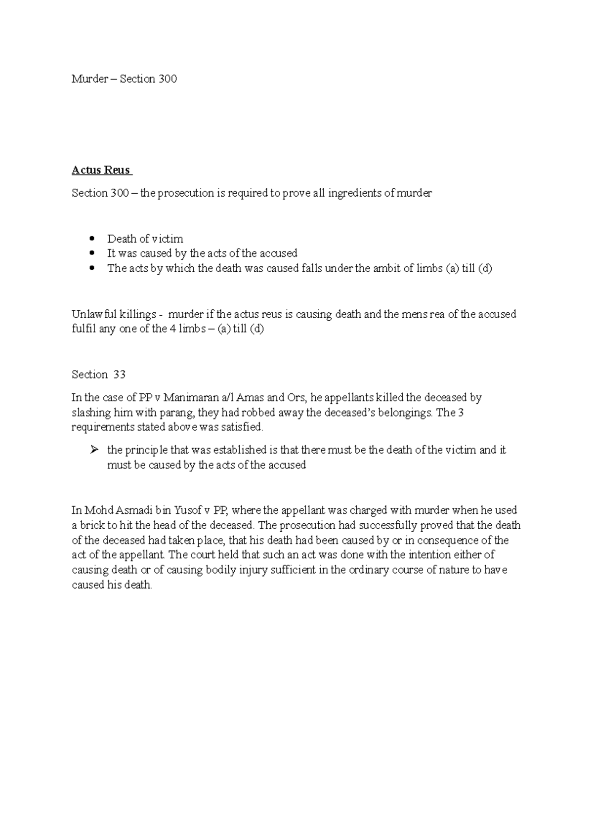 Murder - Section 300 of the Penal Code - Murder – Section 300 Actus ...