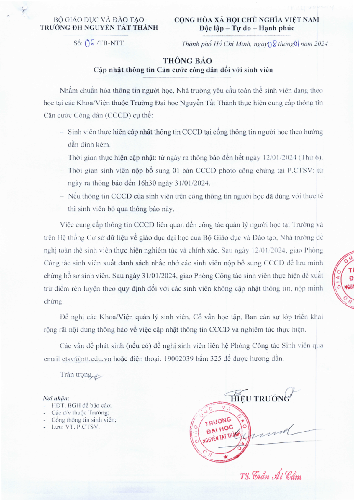 TB cap nhat thong tin CCCD - BO GIAO DUC VA DÃO TAO CONG HOA XÃ HOI CHU NGHIA VIET NAM TRUONG DH ...