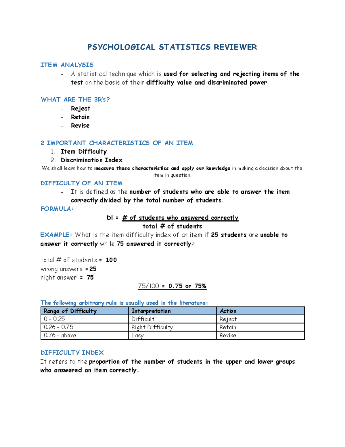 Psychological Statistics Reviewer - PSYCHOLOGICAL STATISTICS REVIEWER ...