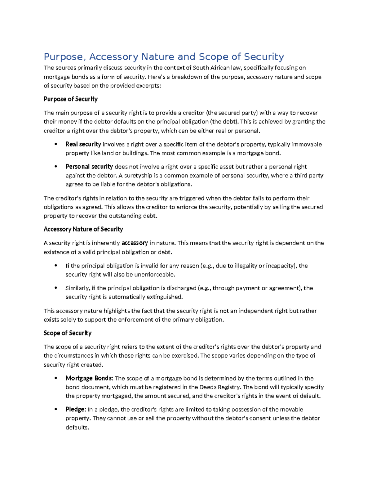 Real and Personal security - Purpose, Accessory Nature and Scope of ...